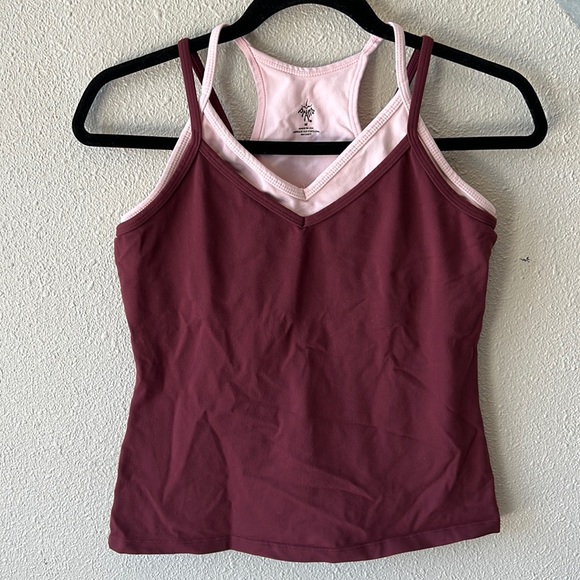 Prana | Tops | Prana Burgundy And Light Pink Athletic Top With Built In ...